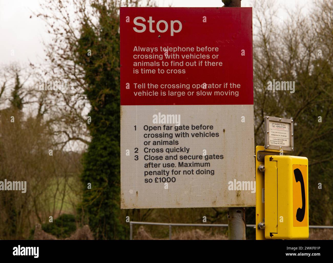 Information sign for telephone at rail crossing near Great Bedwyn ...