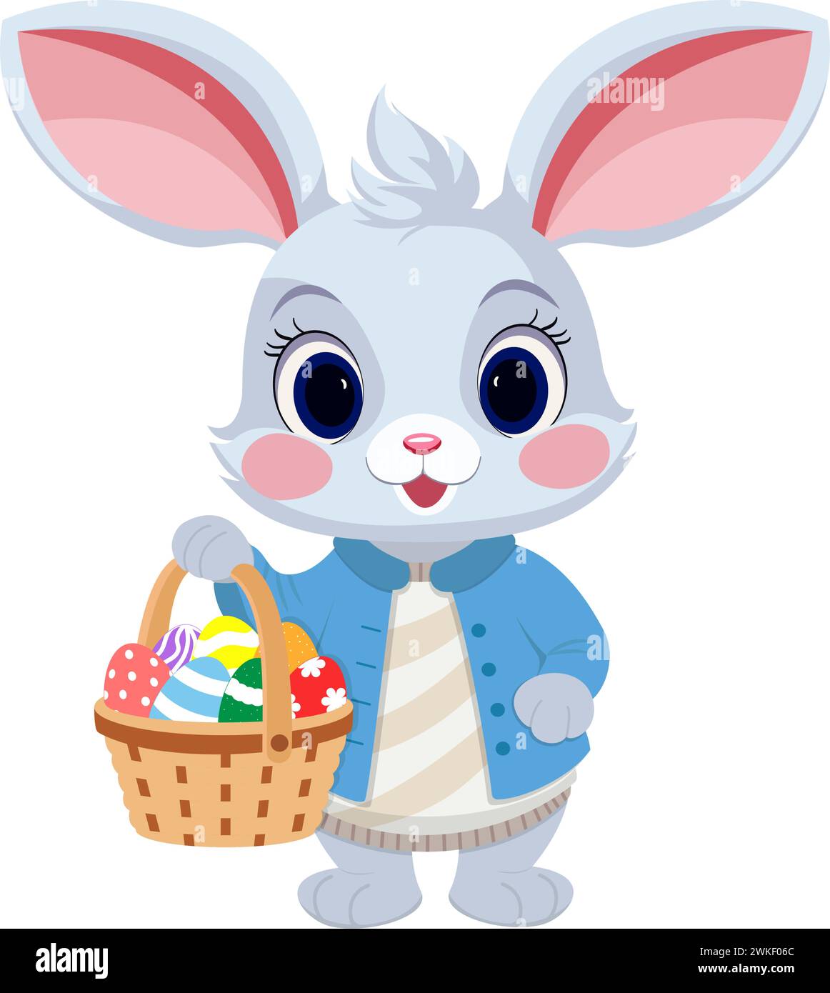Vector illustration. Easter bunny with an Easter basket full of ...