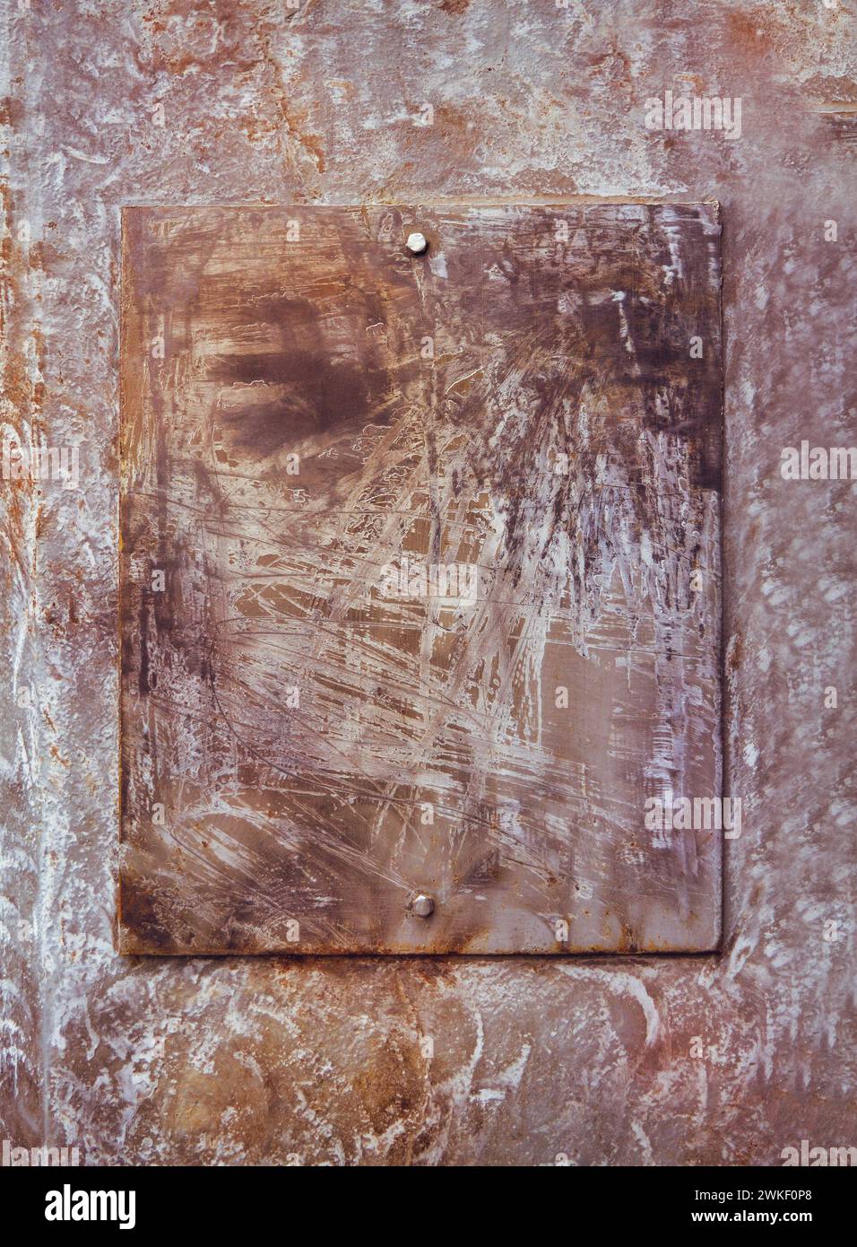 The texture of old rusty metal. Spots and streaks of rust on the light ...