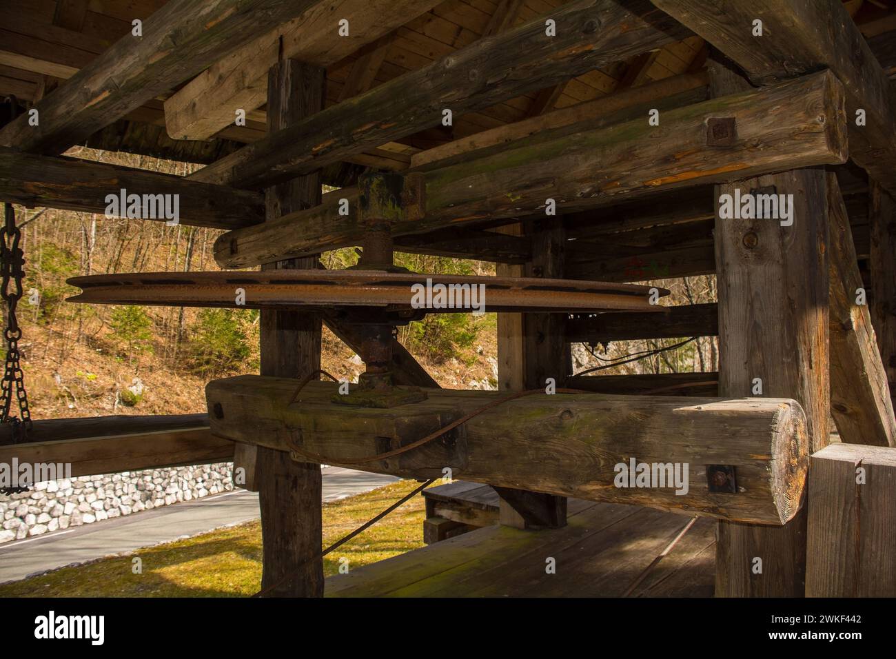 Golobar Telpher Line lower station steering wheel, Slovenia, an ...
