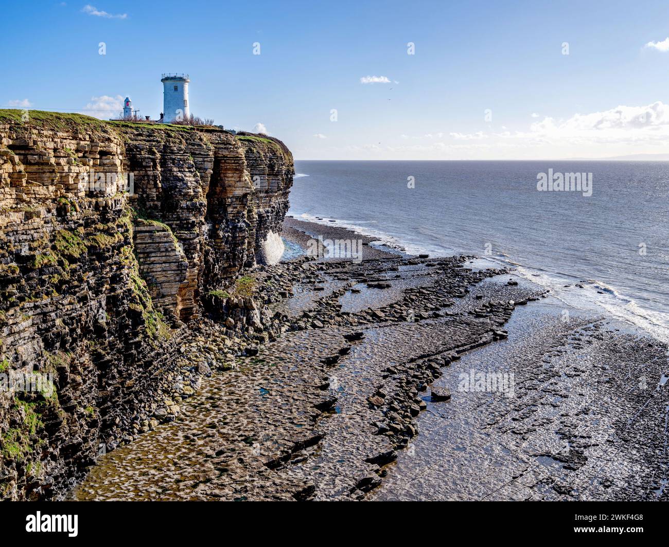Nash Point low tower lighthouse with the main lighthouse beyond on the ...