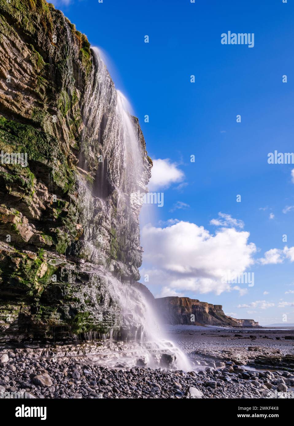 Cwm Mawr waterfall looking towards Nash Point on the Jurassic Glamorgan ...