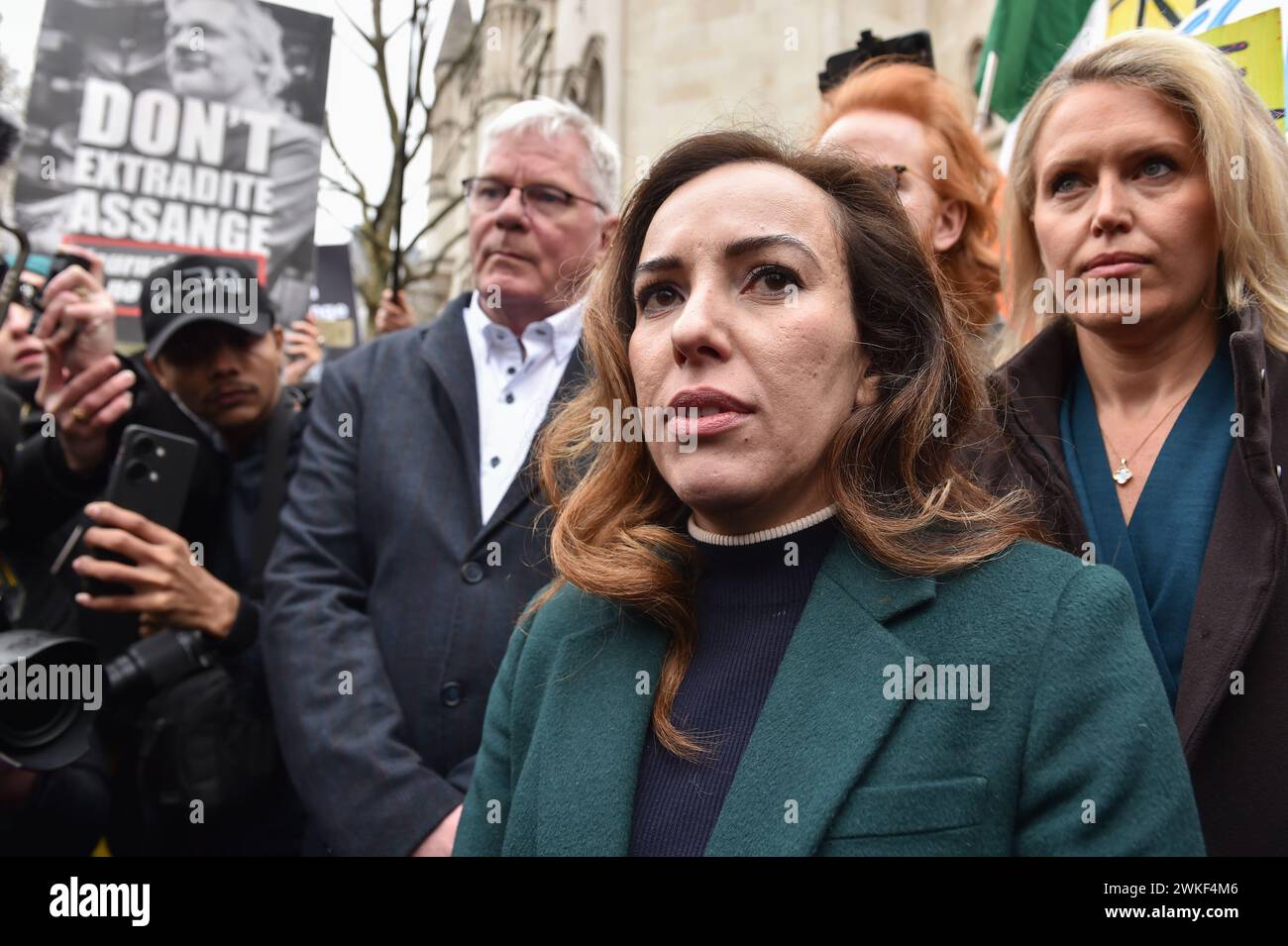 Stella Assange, the wife of Julian Assange, speaks to protesters and ...