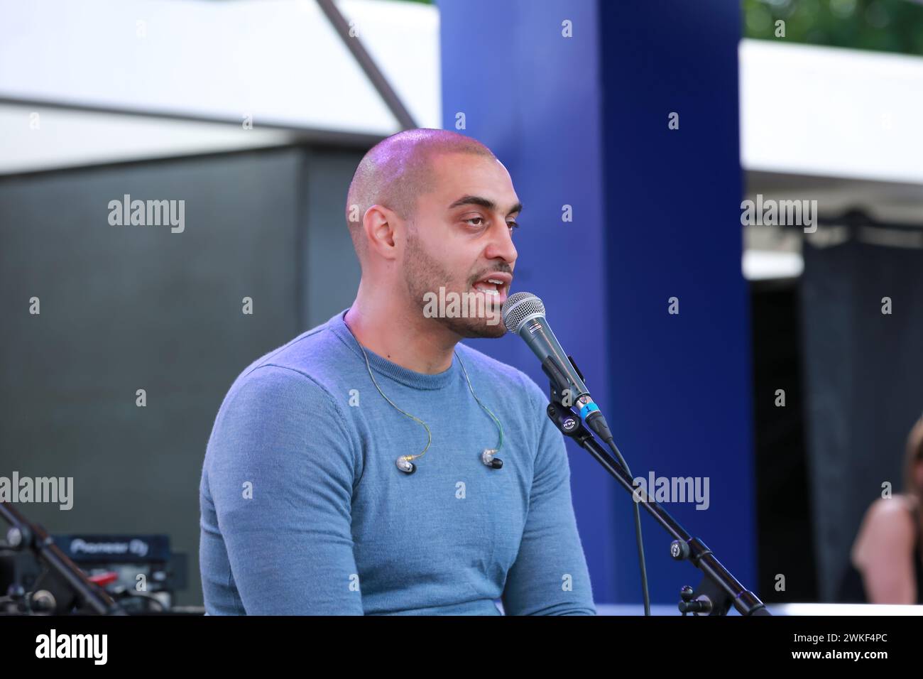 London, UK. 25 June 2022. Rapper Lowkey (Kareem Dennis) performs to ...