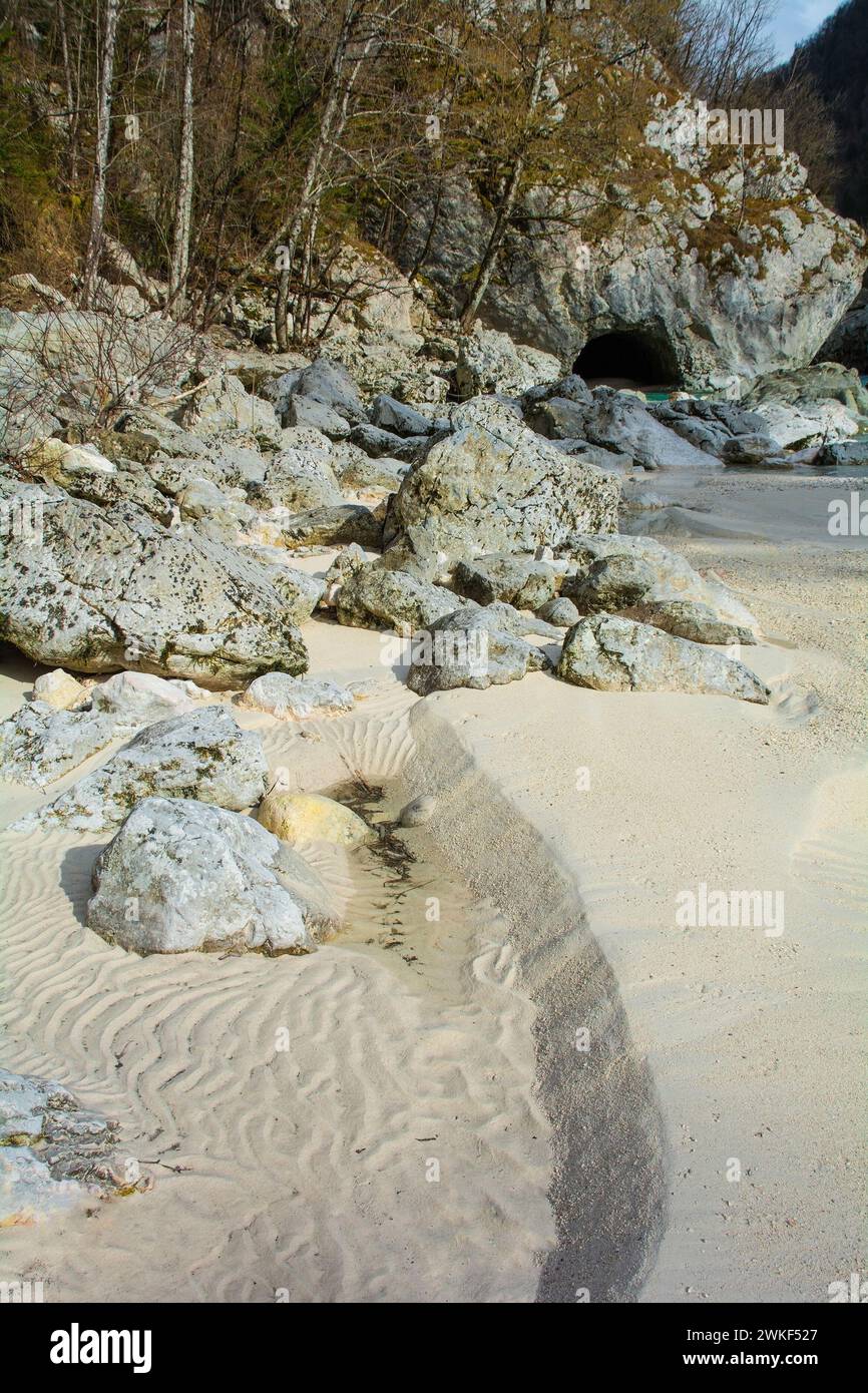 Soca River near Kal-Koritnica, Bovec municipality, Primorska or ...