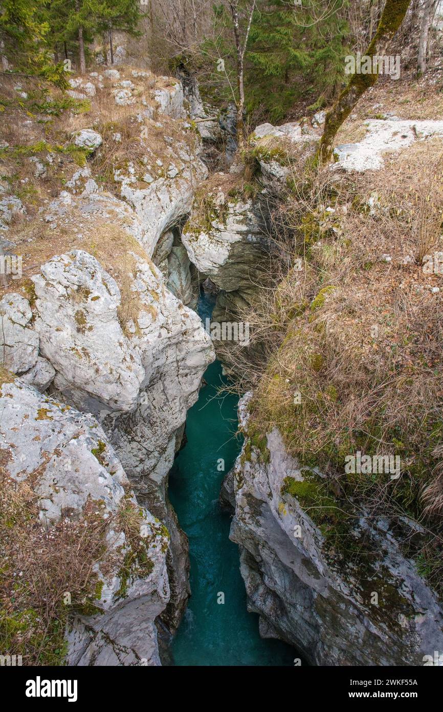 The Velika Korita Gorge, or Great Soca Gorge, on the Soca River near ...