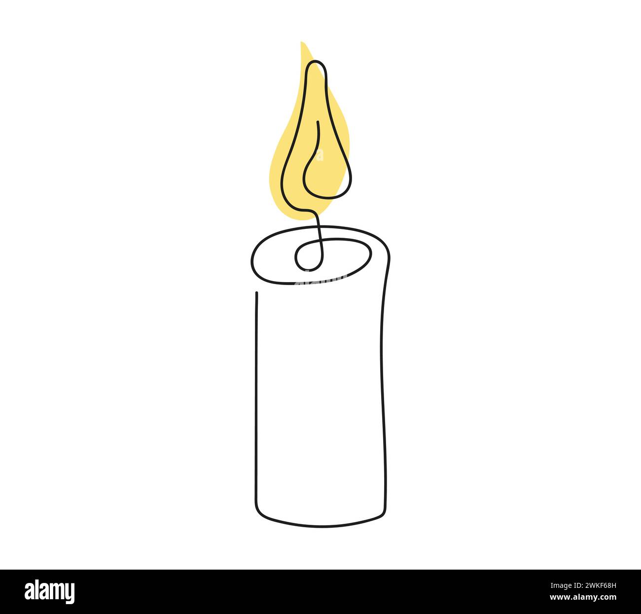 Wax candle with yellow flame. Burning decorative aroma candle ...