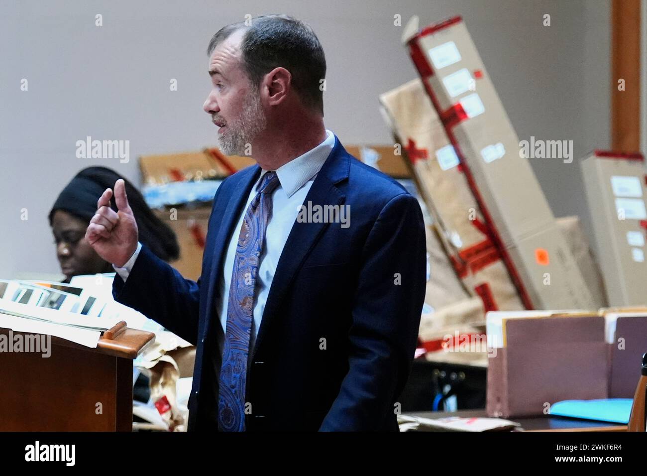Defense attorney James Brooks questions witness Rebecca Maines during ...