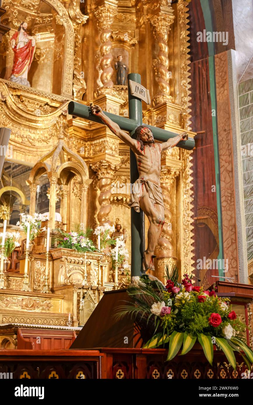 Jesus Christ crucified status (an ancient wooden sculpture) inside a ...