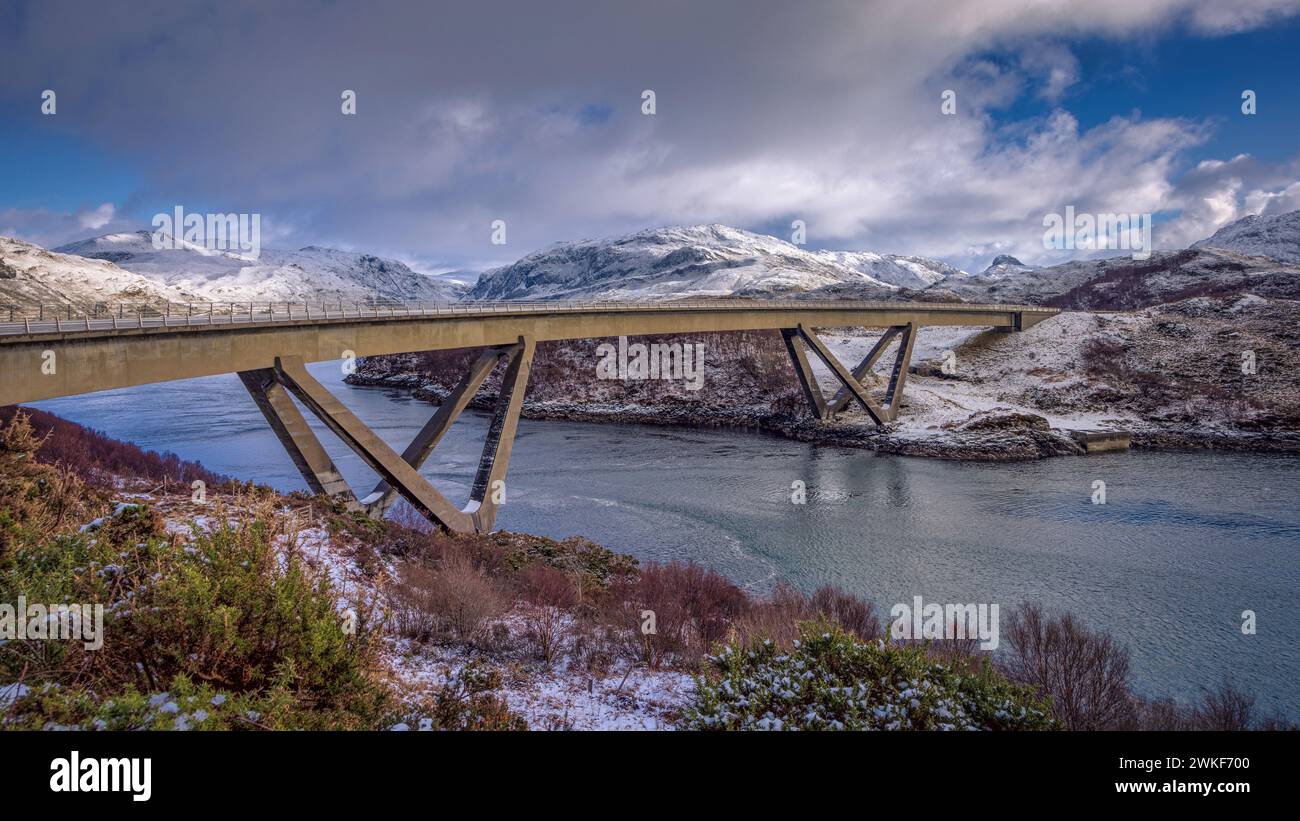 Winter landscape at Kylesku Bridge in Sutherland, Scotland Stock Photo ...