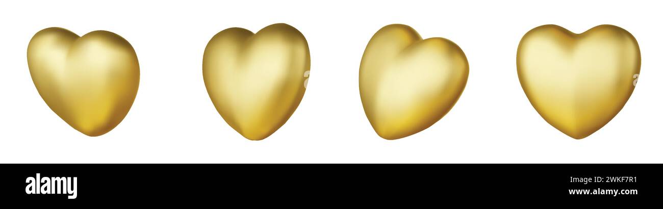 Collection of realistic gold valentine hearts. 3d render heart. Vector ...