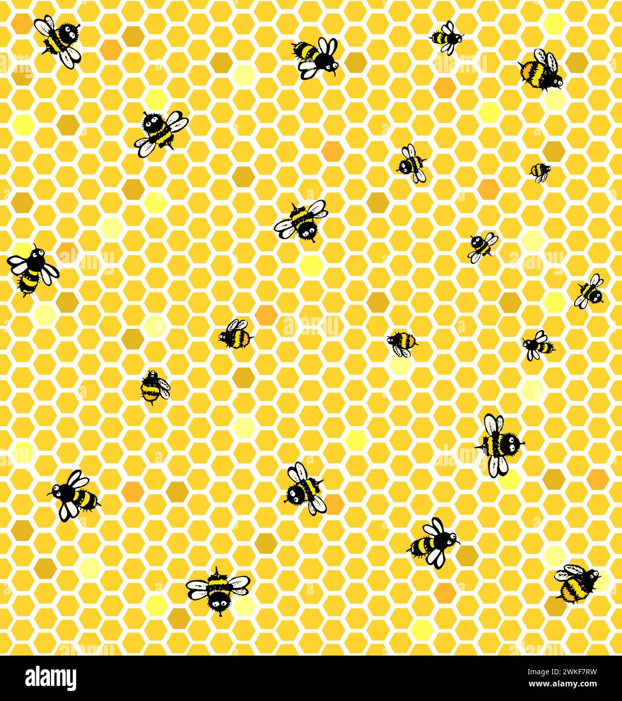 Honeycomb seamless pattern with bees. hand drawing. Not AI, Vector ...