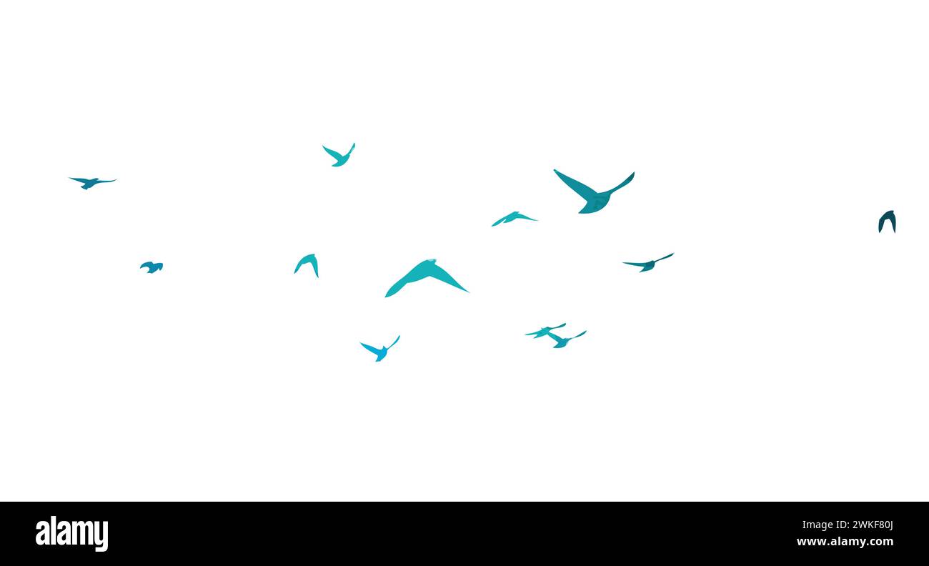 A flock of blue watercolor flying birds. hand drawing. Not AI, Free ...