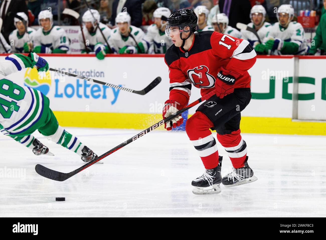 New Jersey Devils' Simon Nemec (17) handles the puck during an NHL ...
