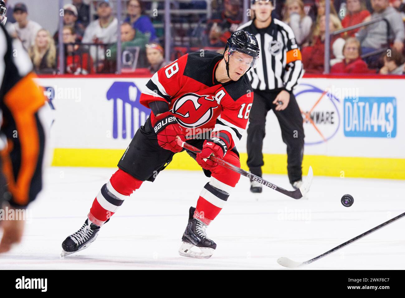 New Jersey Devils' Ondrej Palat (18) handles the puck during an NHL ...