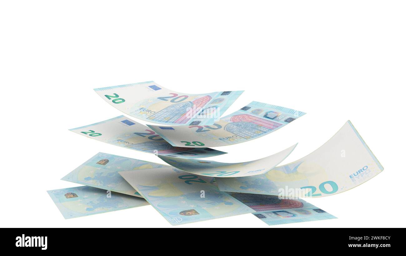 euro euros money 20 falling flying payments isolated background- 3d ...