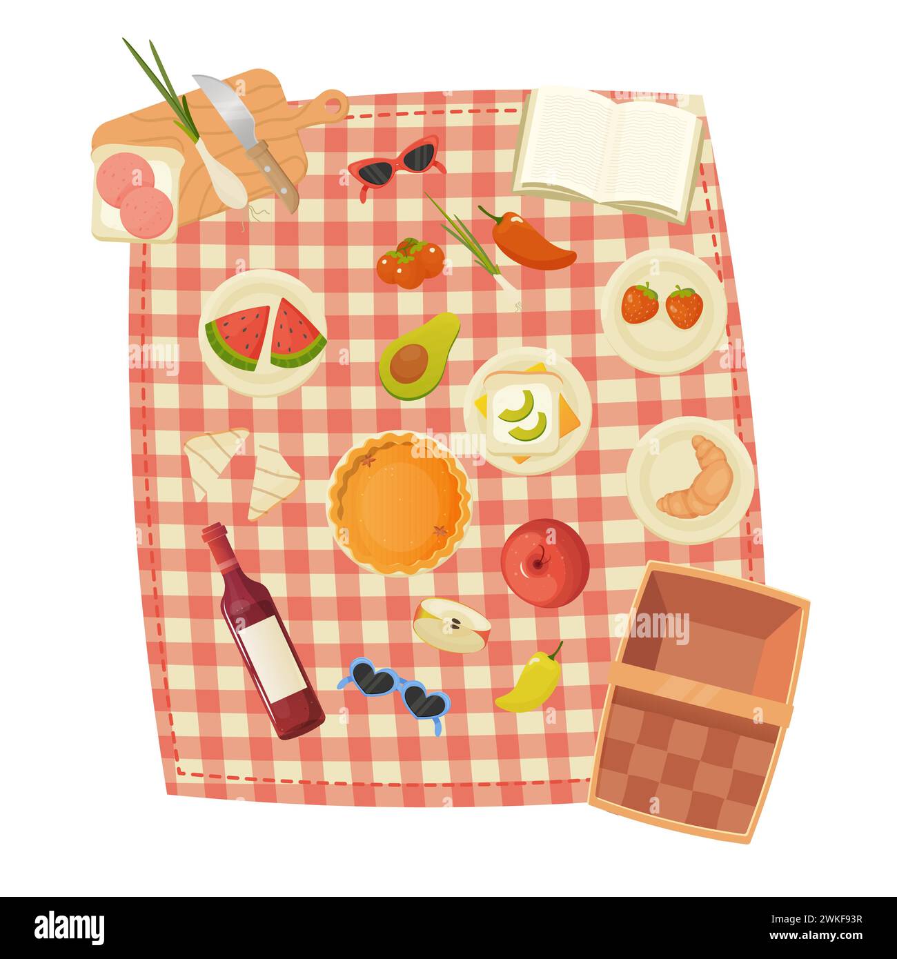 picnic set, food, bbq, picnic basket, outdoor food. vector illustration ...