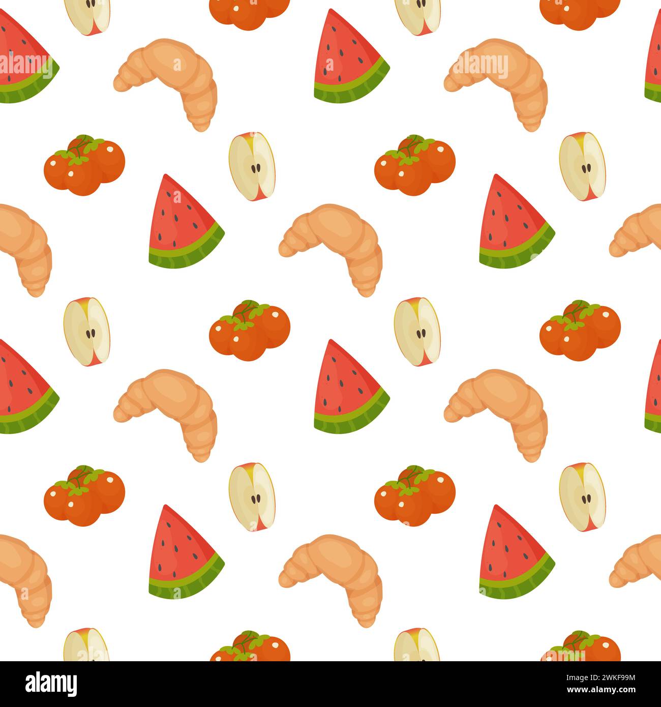 Seamless pattern, different products, food. fish, pepper, tomato ...