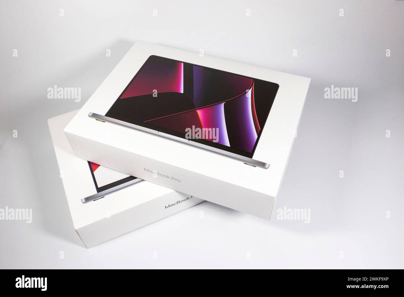 Apple MacBook Pro box packaging against white studio background Stock ...