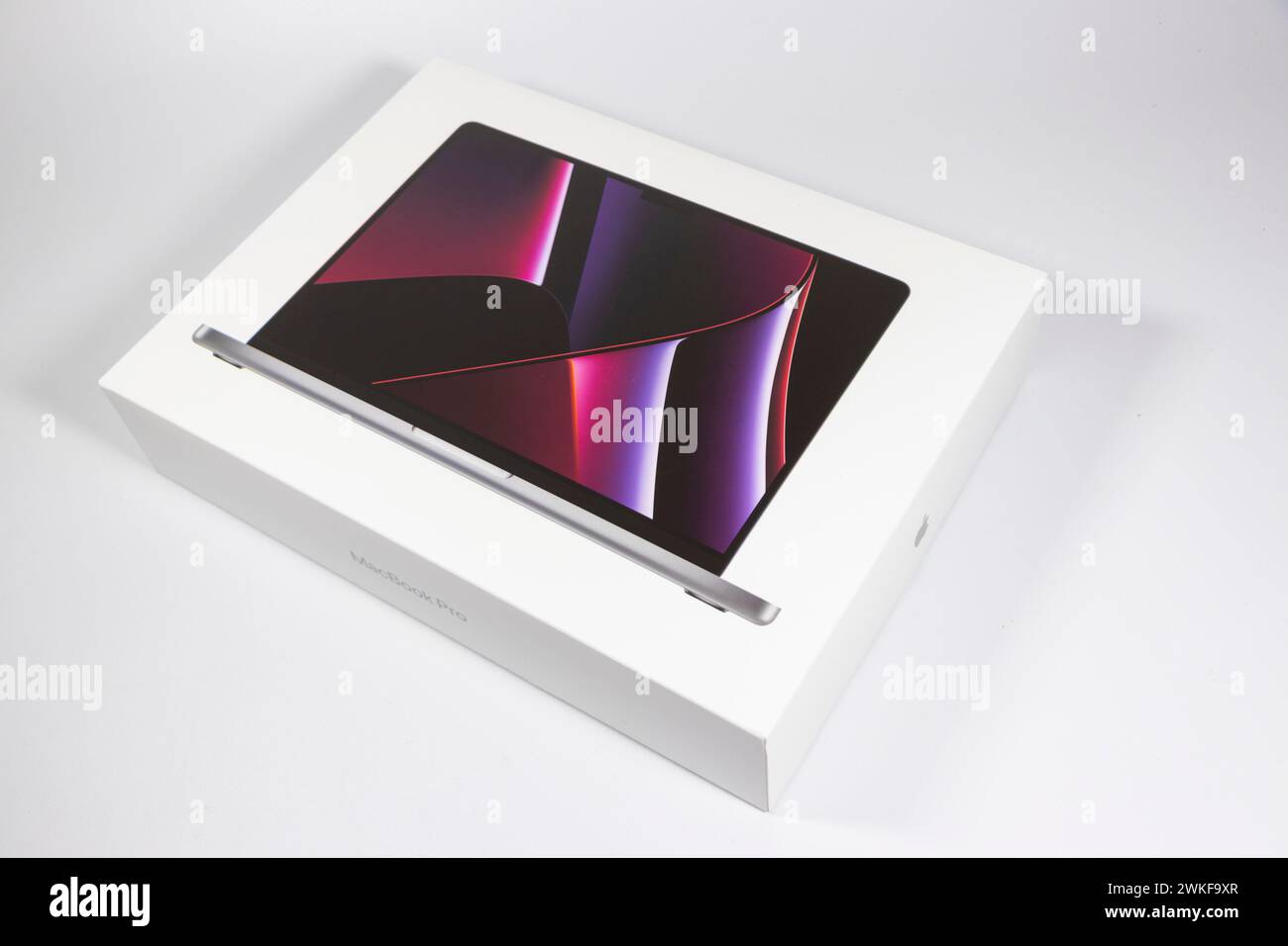 Apple MacBook Pro box packaging against white studio background Stock ...
