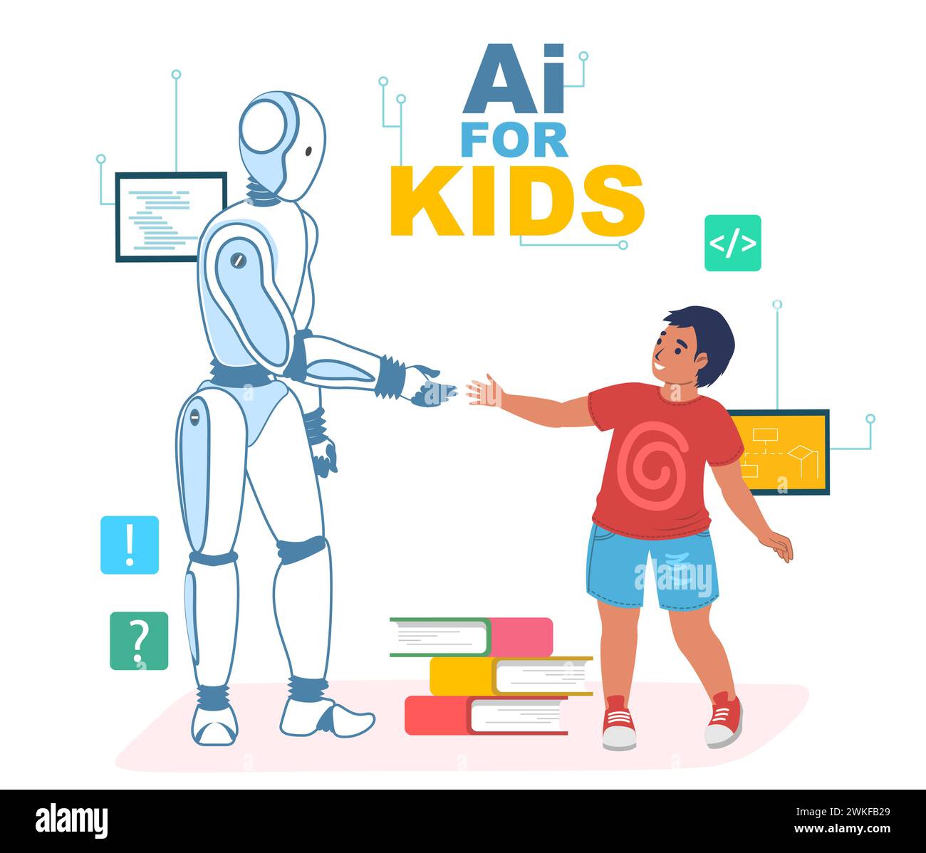AI technology for preschool kids education vector illustration Stock ...