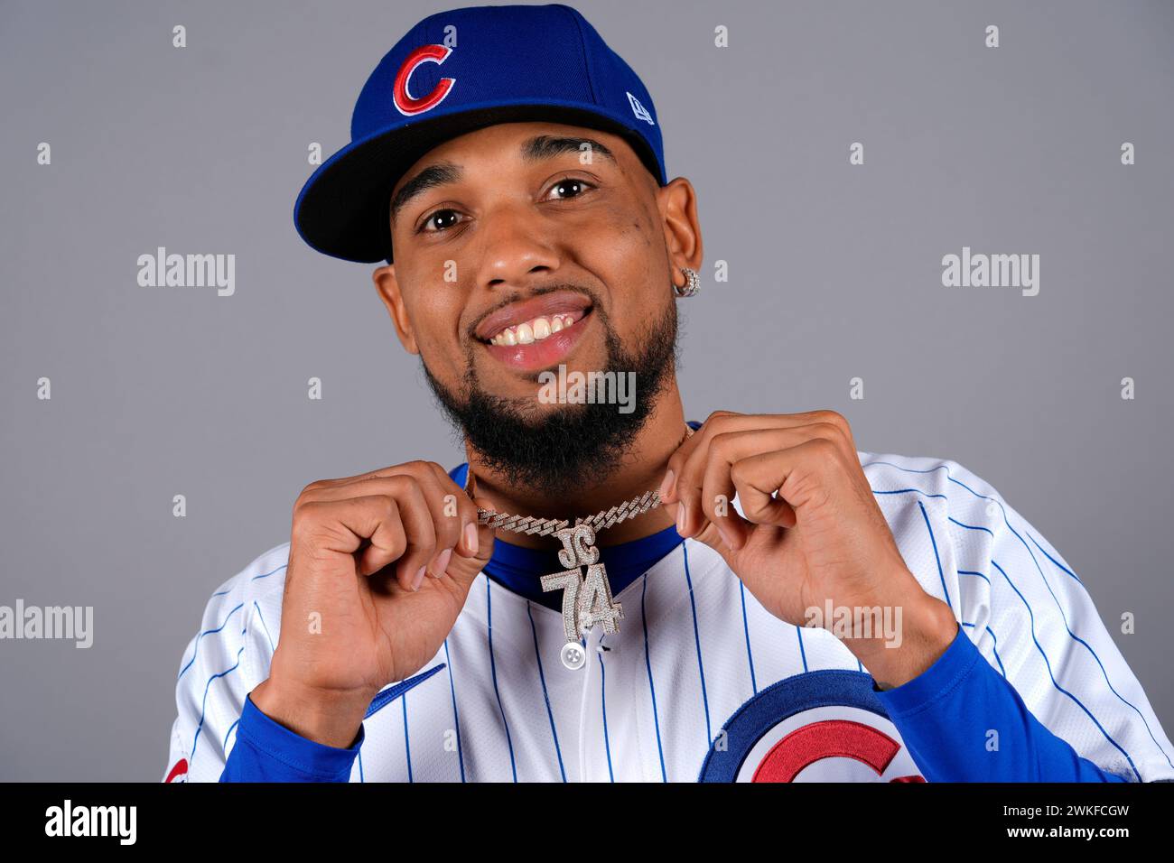 In this 2024 photo, Jose Cuas of the Chicago Cubs baseball team shows ...
