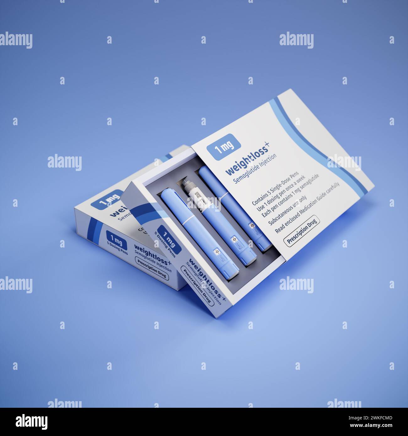 Two packages of 5 dosing pens each of a fictitious Semiglutin drug used ...