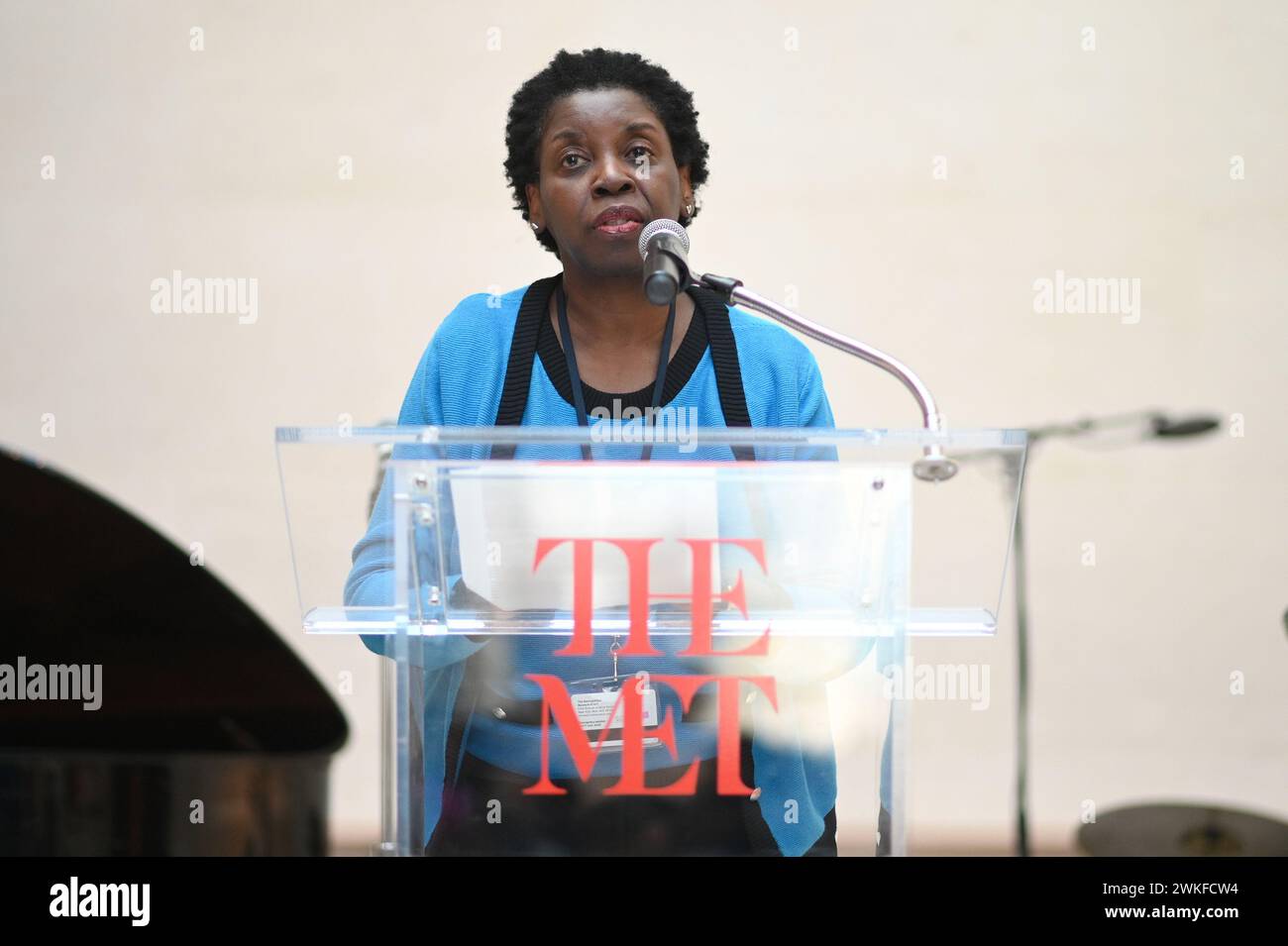 New York, USA. 20th Feb, 2024. Curator Denise Murrell speaks during ...