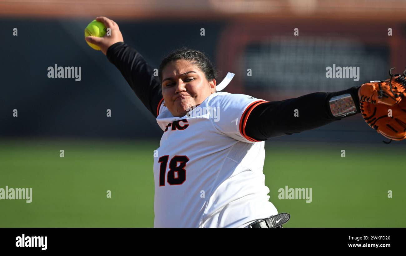 Pacific's Amiyah Aponte #18 during an NCAA softball game on Friday, Feb ...