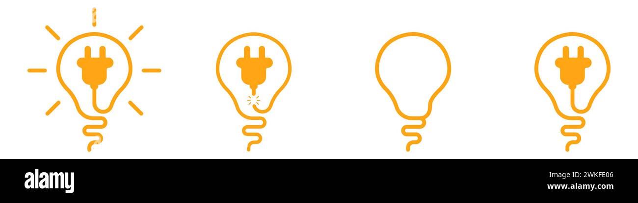 Idea symbol. Light concept set. A light bulb with a plug circuit. Set ...