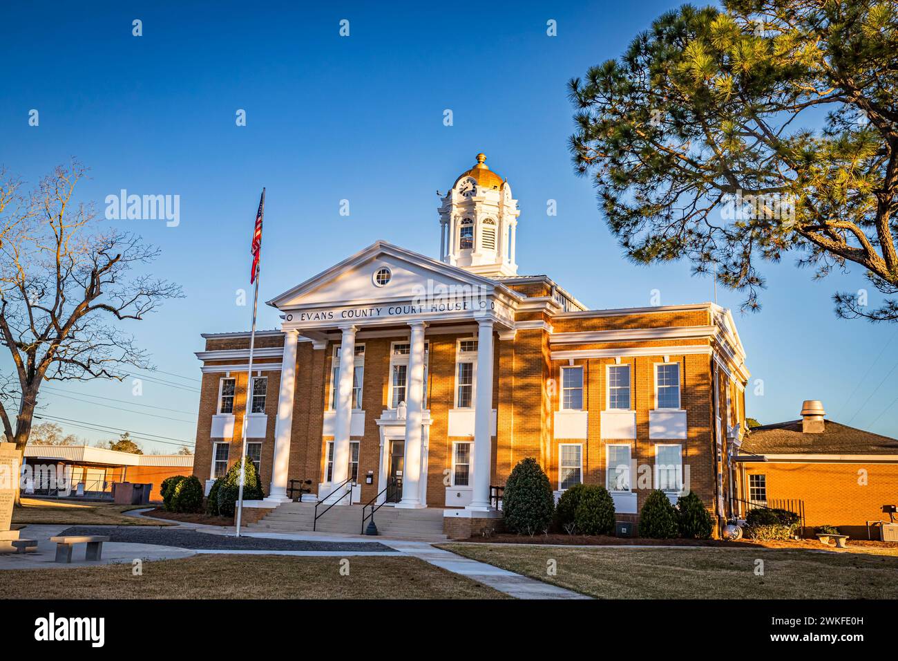 Front view of the historic Evans County Courthouse in Claxton, Georgia ...