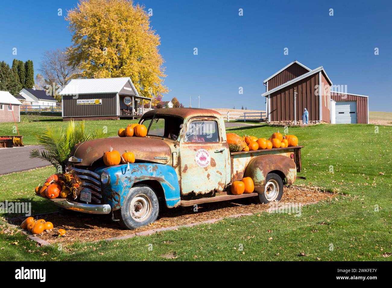 Old Chevrolet 3100 Pickup and pumpkins in Farmersburg, Iowa Stock Photo ...