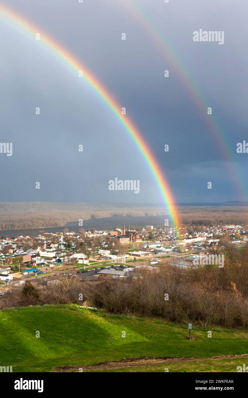 Rainbow over Guttenberg, Iowa and the Mississippi River Stock Photo - Alamy