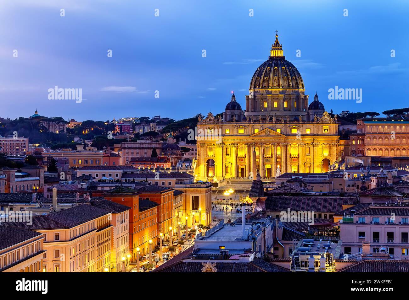 View of St. Peter's Basilica in the Vatican city at sunset, Rome, Italy ...
