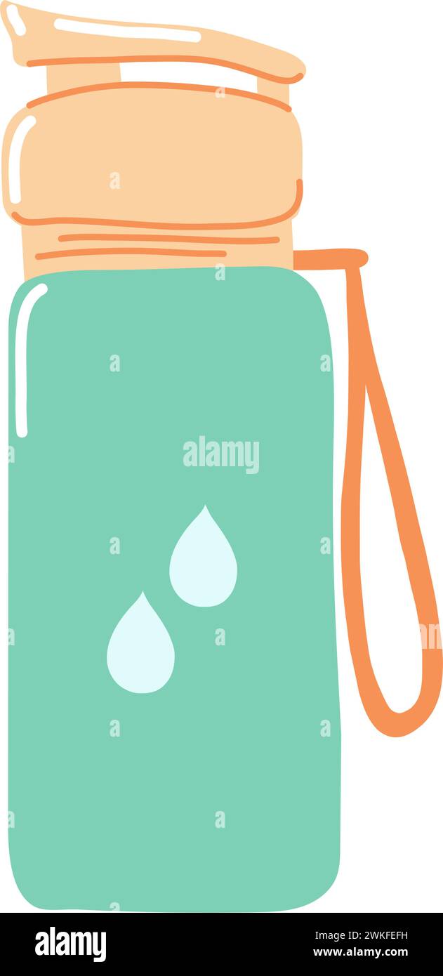 Hand drawn thermal bottle, drink container, hiking and sports equipment ...