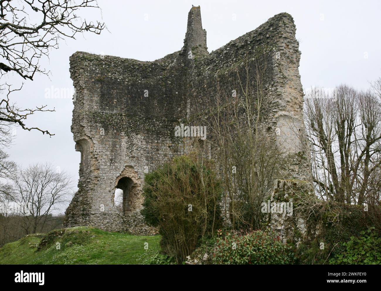 A close up view of the old medieval chateau, Domfront en Poiraie ...