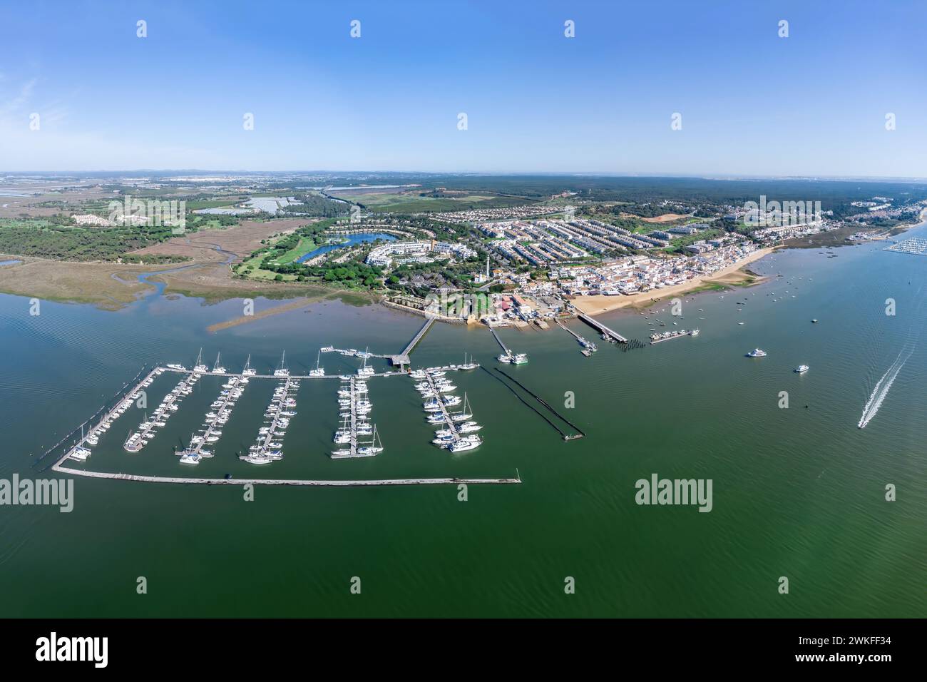 Aerial panoramic view of El Rompido beach village with Marina El ...