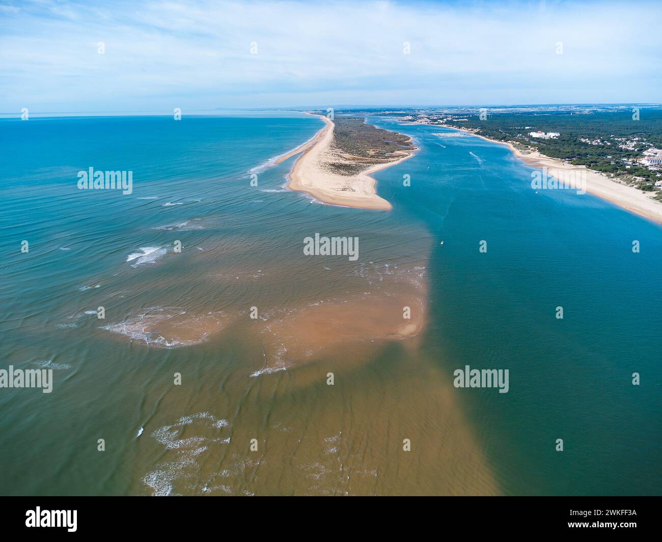 Aerial view of the Rompido Arrow (La Flecha del Rompido), a sand bank ...