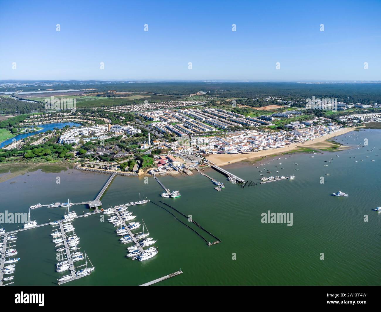 Aerial panoramic view of El Rompido beach village with Marina El ...