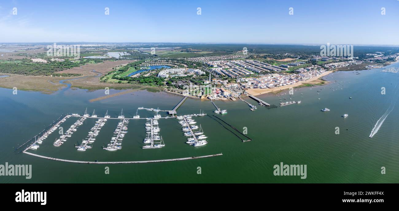 Aerial panoramic view of El Rompido beach village with Marina El ...