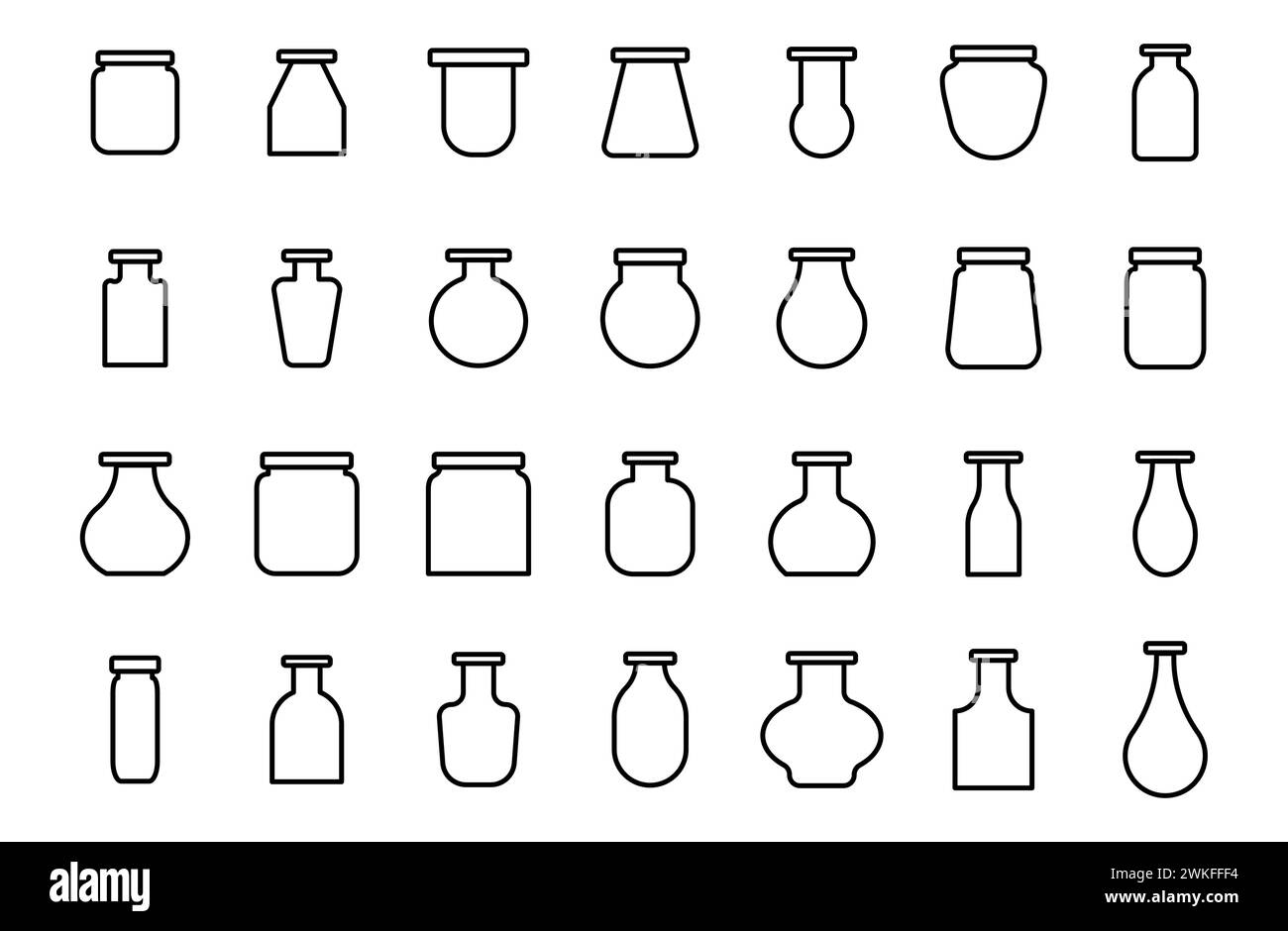 Vector line icon set flask different shape. Illustration glass bottle ...