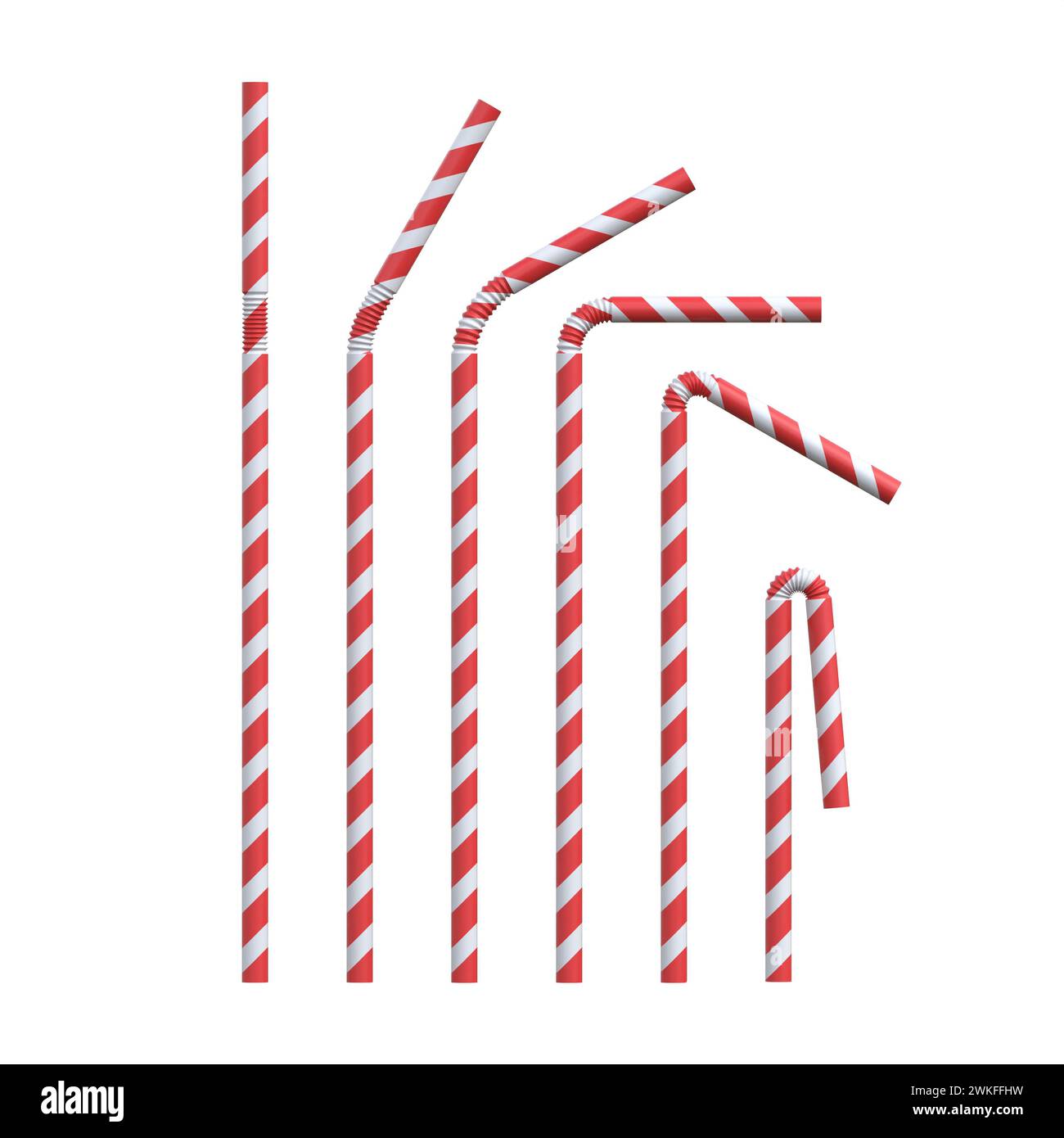 Set of red and white drinking straws spiral pattern 3D rendering ...