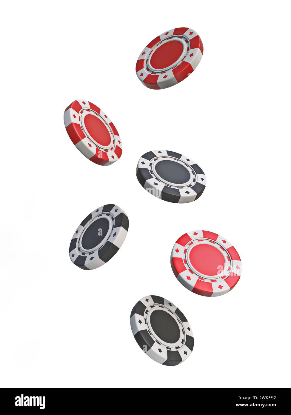 Red and black falling gambling chips 3D rendering illustration isolated ...