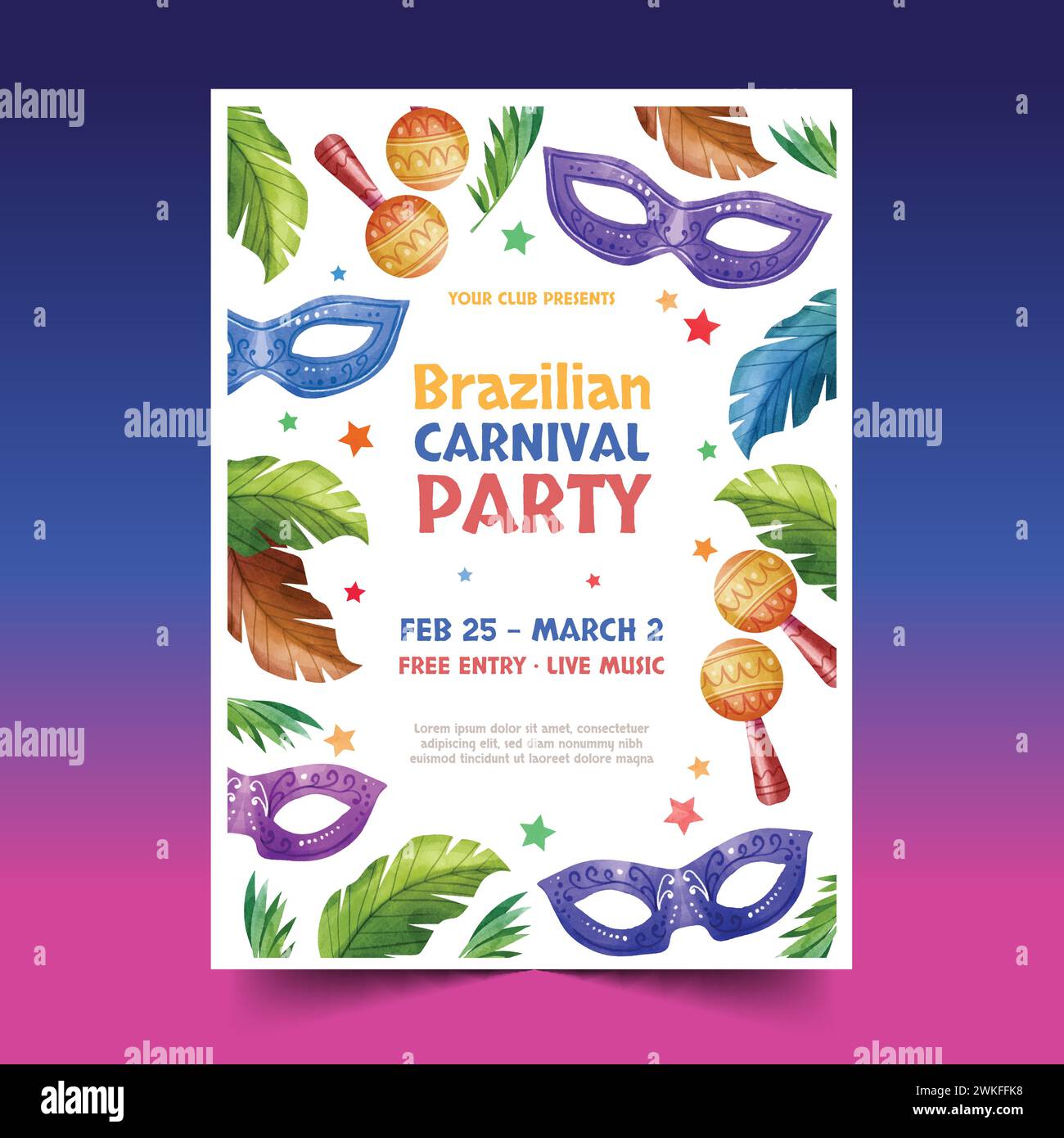 watercolor brazilian carnival vertical flyer template design vector ...