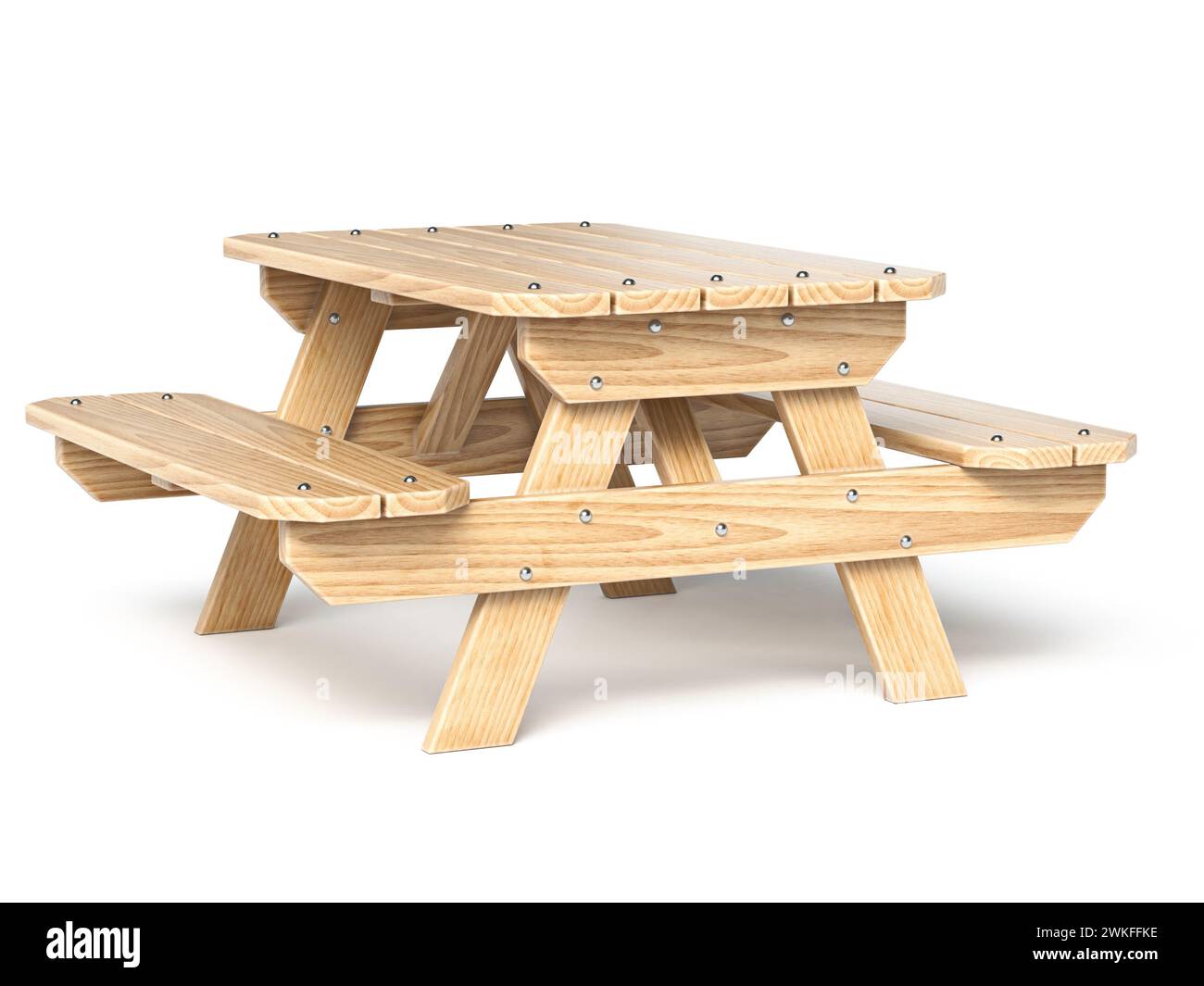 Wooden picnic table Side view 3D rendering illustration isolated on ...