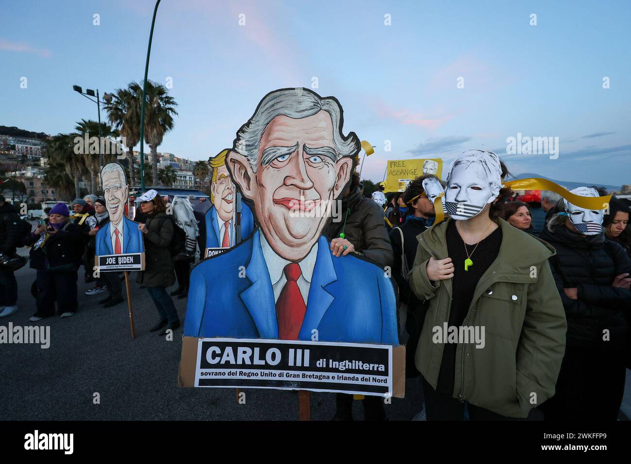 Napoli, Italy, 20 February 2024. People with Assange's mask and ...