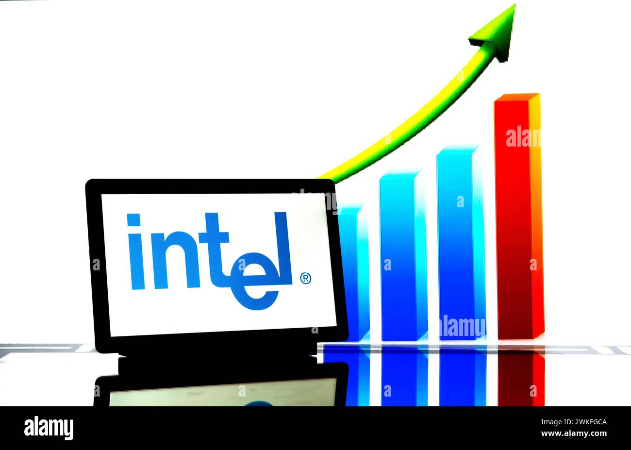 In this photo illustration, an Intel Corp. logo seen displayed on a ...