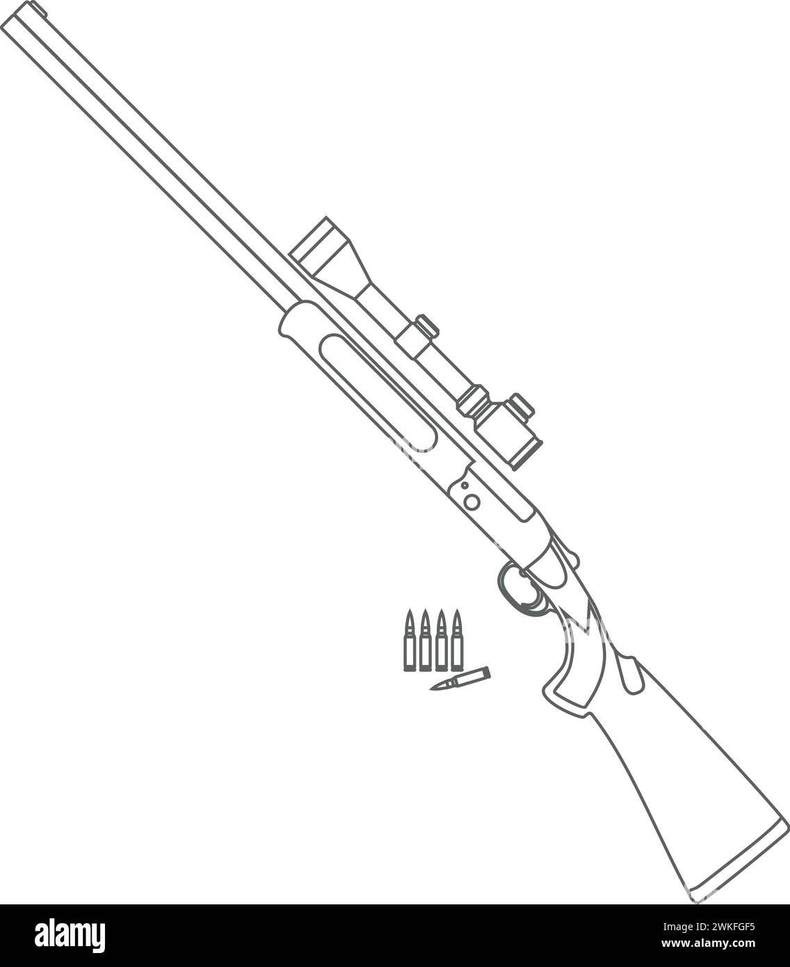 Hunting Rifle with Optical Sight and Rifle Cartridges Isolated Outline ...