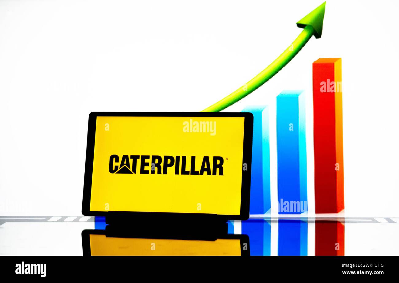 In this photo illustration, the Caterpillar Inc. logo seen displayed on ...