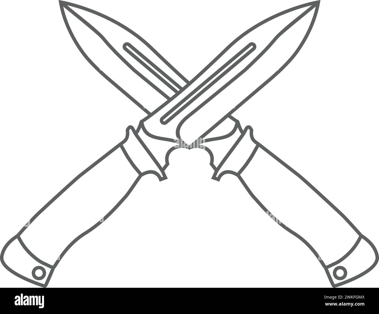 Crossed Hunting Knife Isolated Outline Icon in Flat Style Stock Vector ...